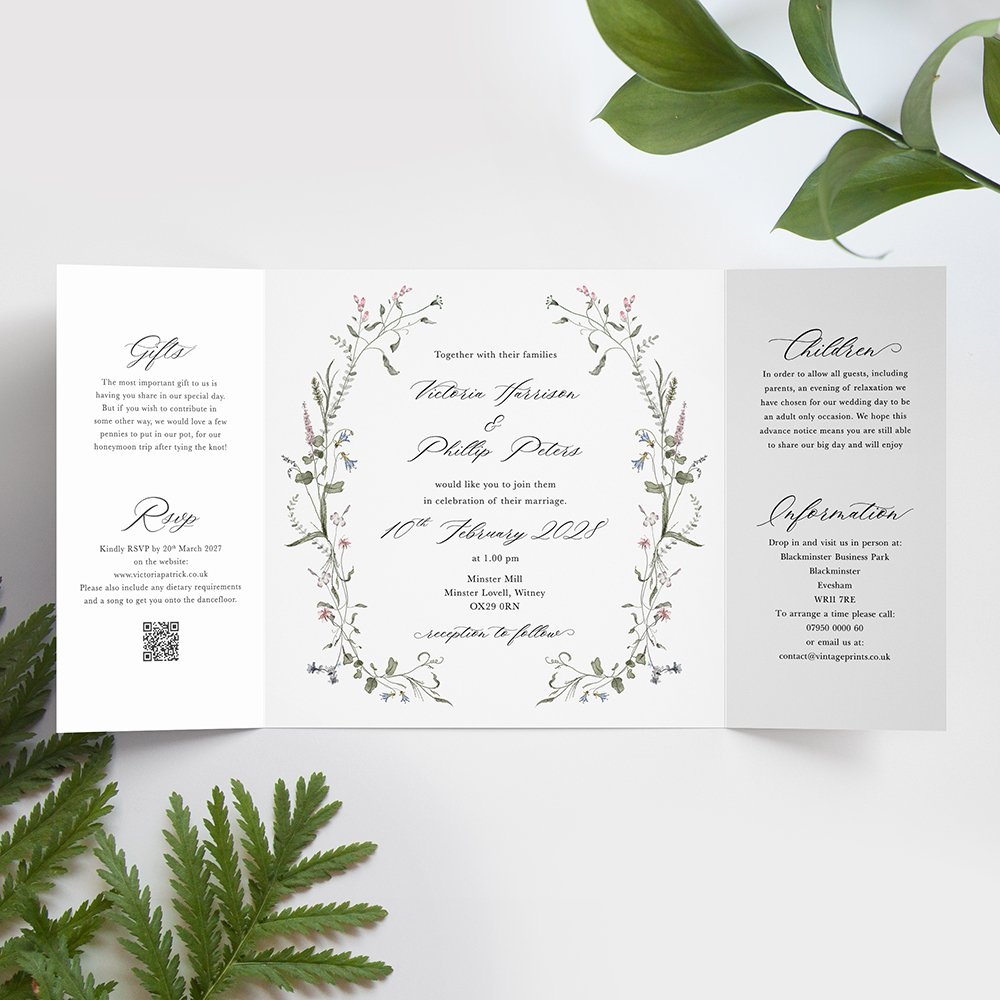 Printed Gatefold Wedding Invitations 'Vintage Romance'